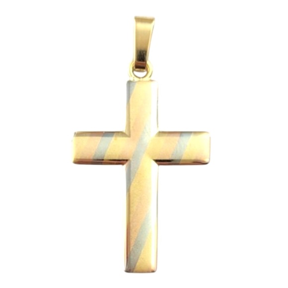 Estate | Jewelry | 8 Karat Yellow White Rose Gold Tricolor Cross ...